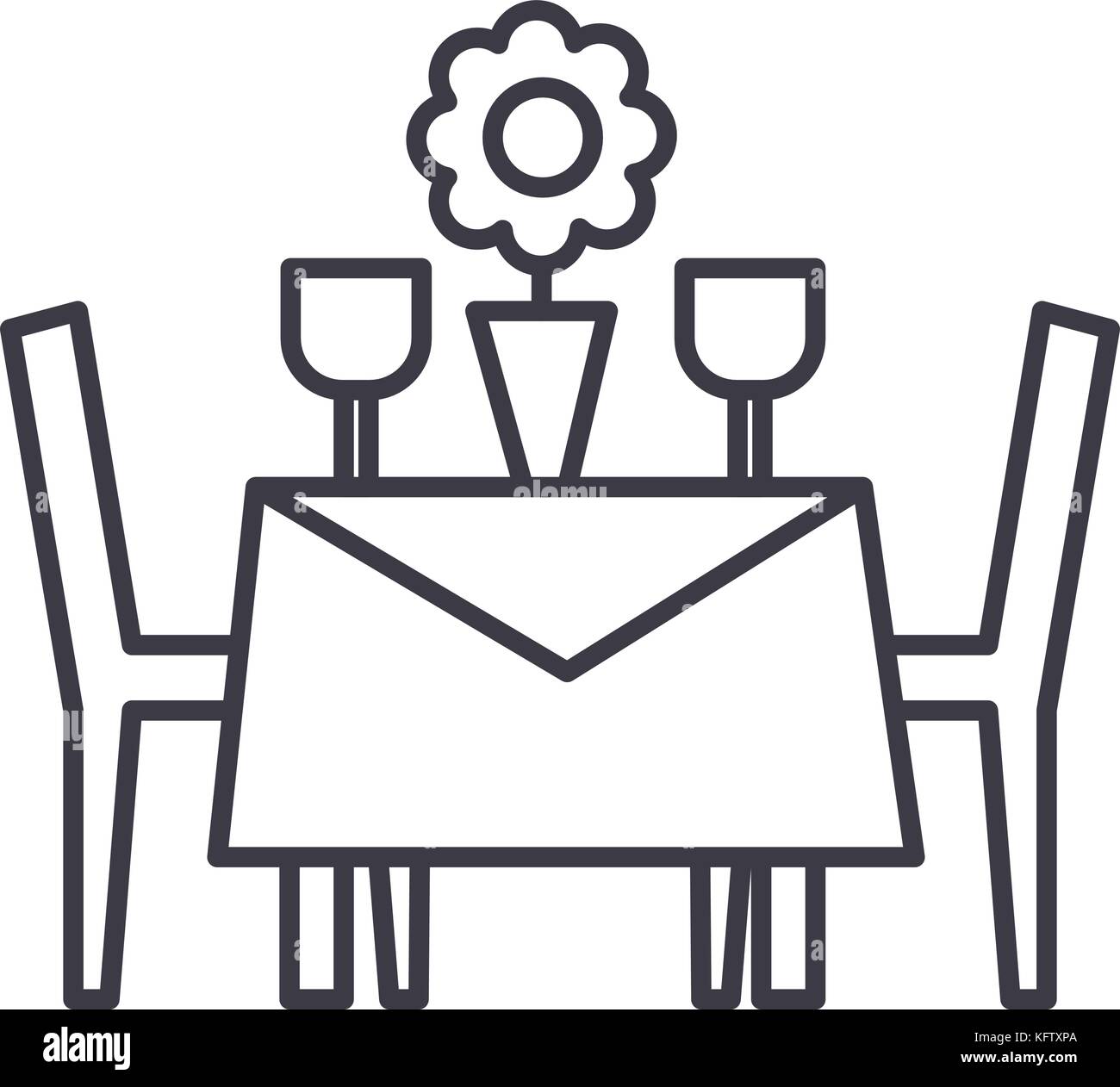 restaurant table with chairs vector line icon, sign, illustration on ...