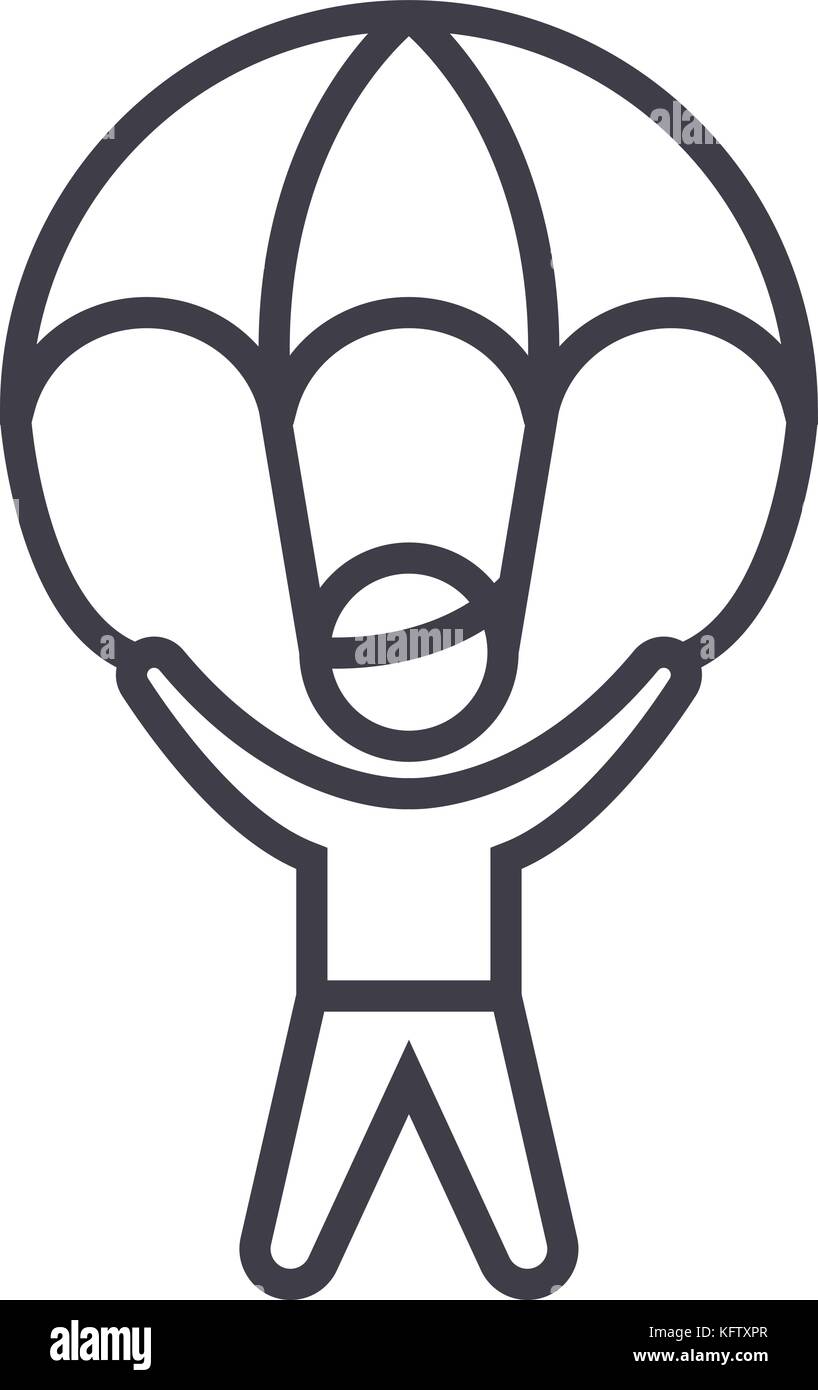 risk management,man with parachute vector line icon, sign, illustration ...