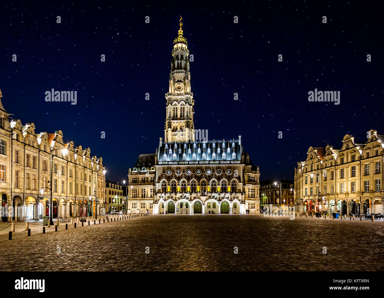 Place des Heroes in Arras, France on a Starry night with street ...