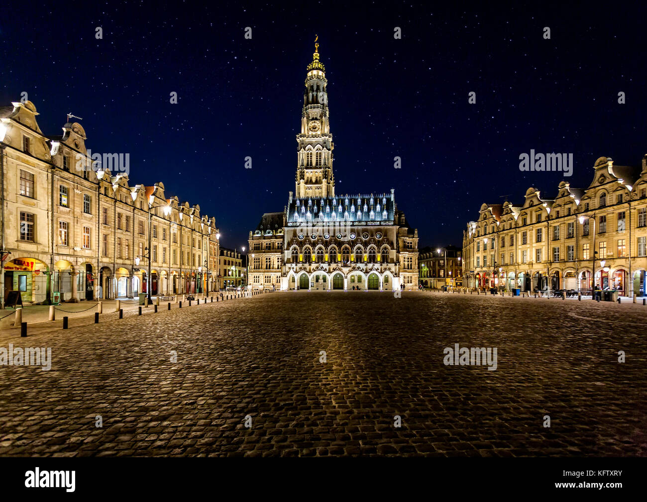 Place des Heroes in Arras, France on a Starry night with street ...