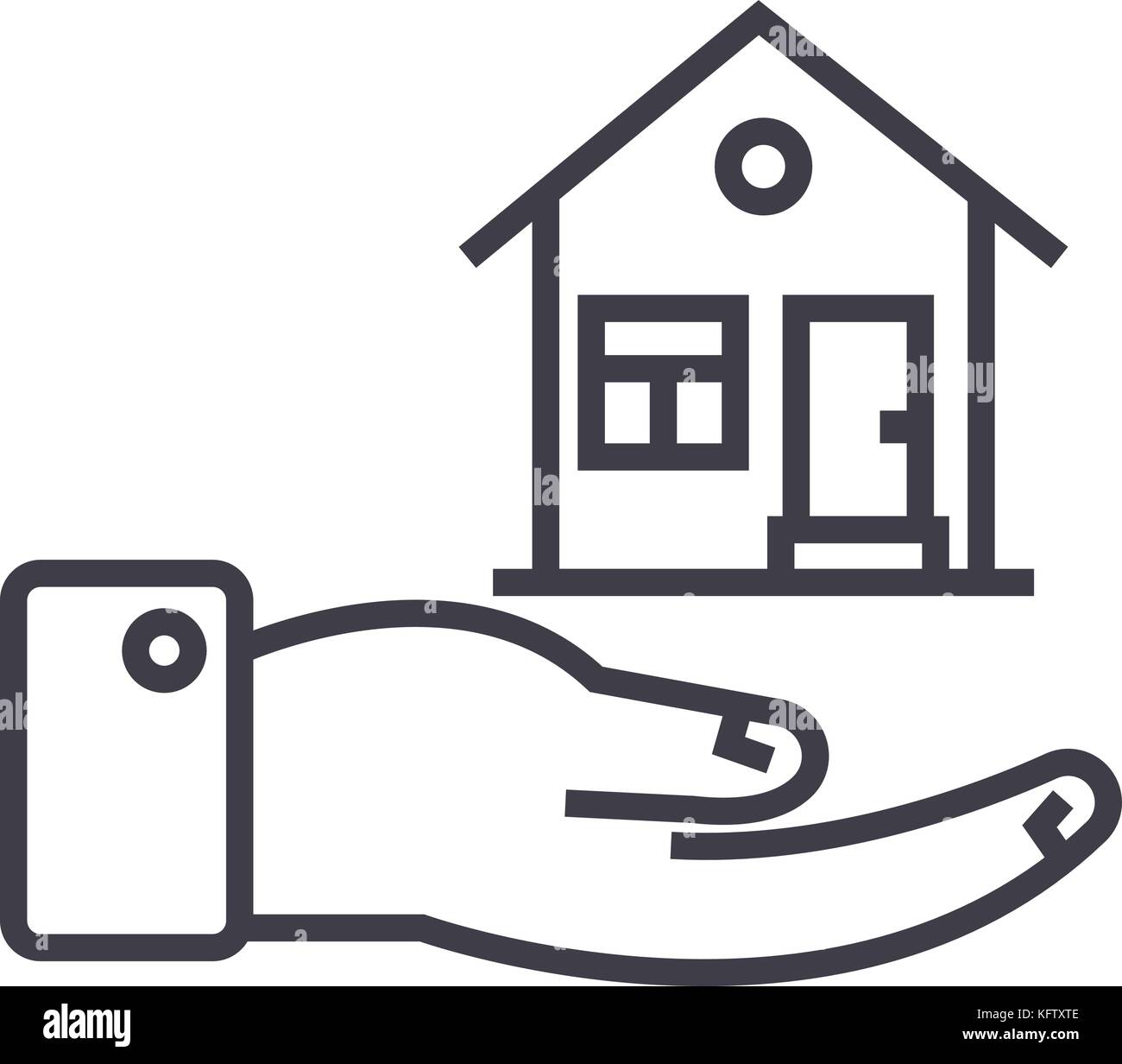 safety house vector line icon, sign, illustration on background ...