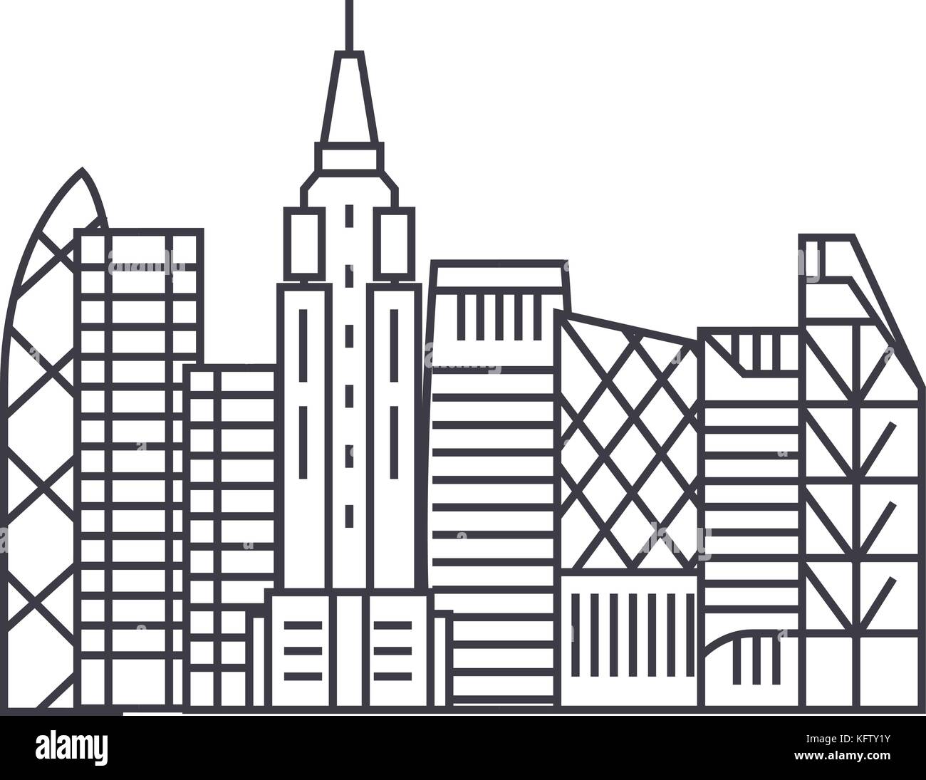 skyscrapper vector line icon, sign, illustration on background ...