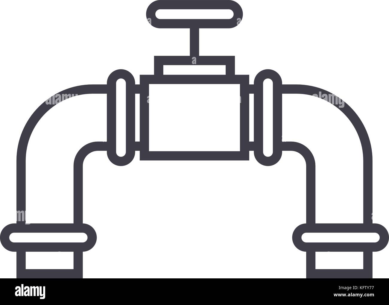 pipes with gas valve vector line icon, sign, illustration on background ...