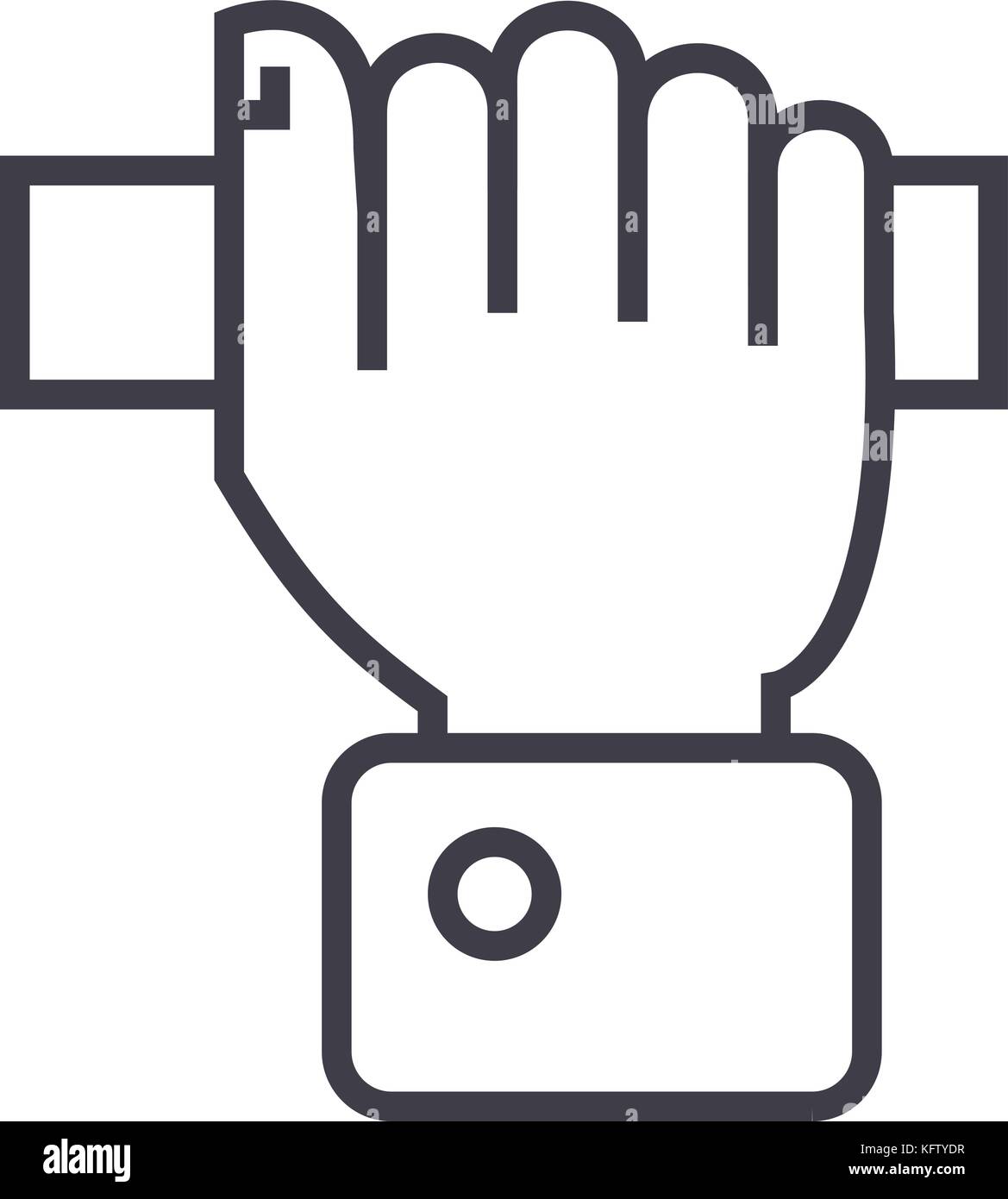 pulling hand vector line icon, sign, illustration on background ...