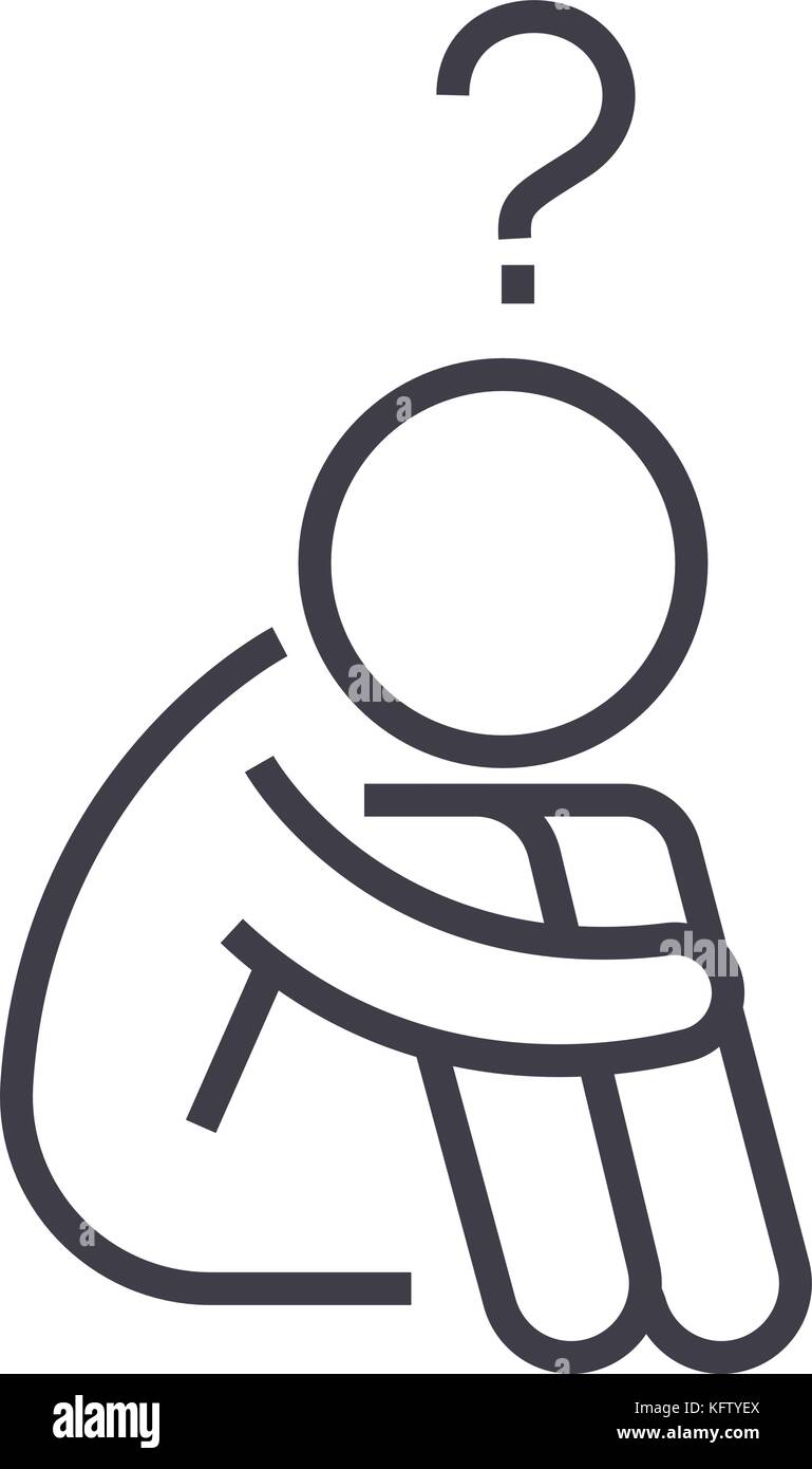 question man,doubts vector line icon, sign, illustration on background ...