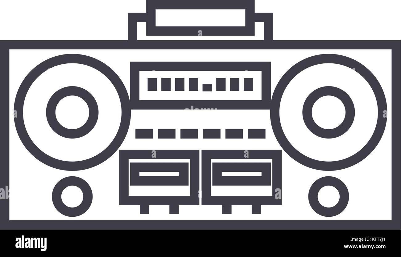 record tape player vector line icon, sign, illustration on background ...