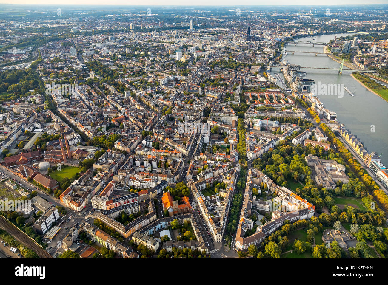 South of Cologne with Cologne Cathedral and the Old Town and the Rhine ...