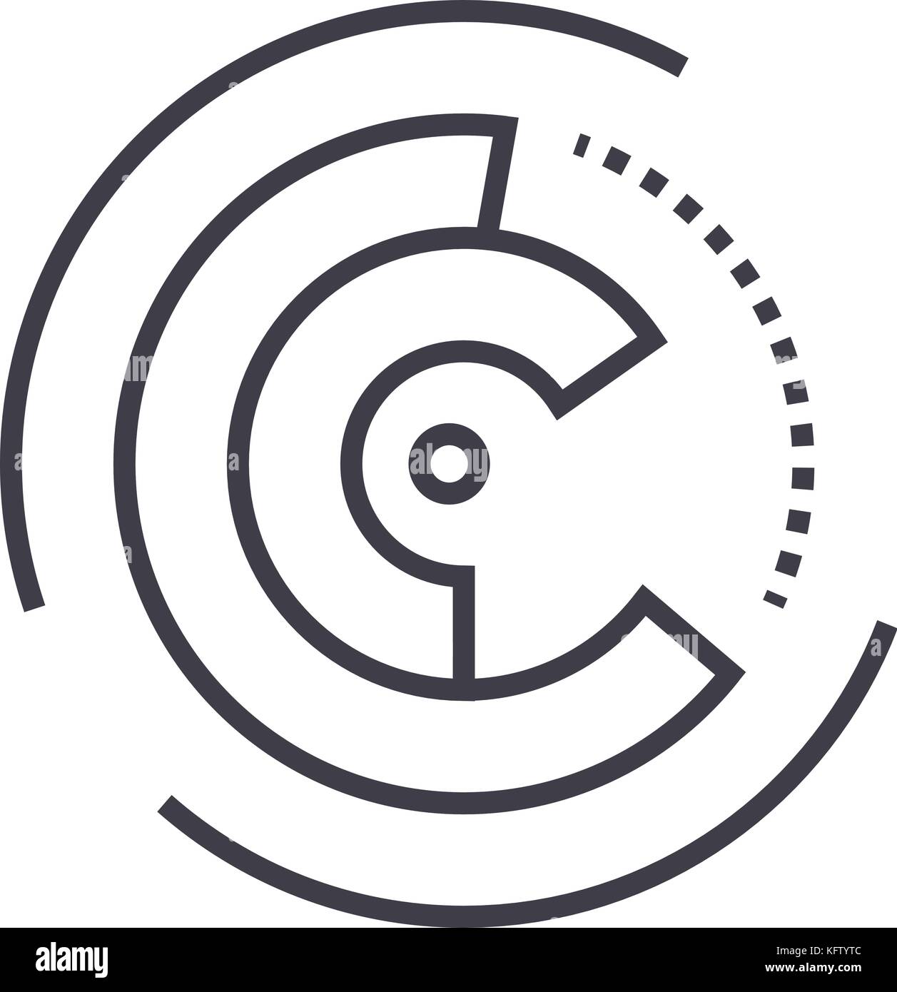 rounded pie chart vector line icon, sign, illustration on background ...