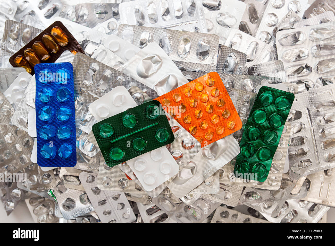 Heap of empty assorted various medicine tablets pills blisters ...