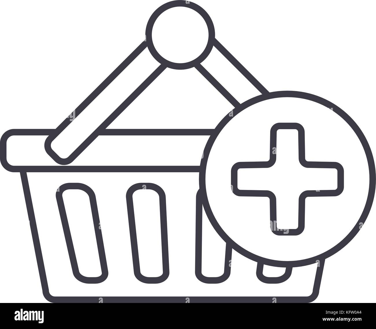 shopping cart plus vector line icon, sign, illustration on background ...