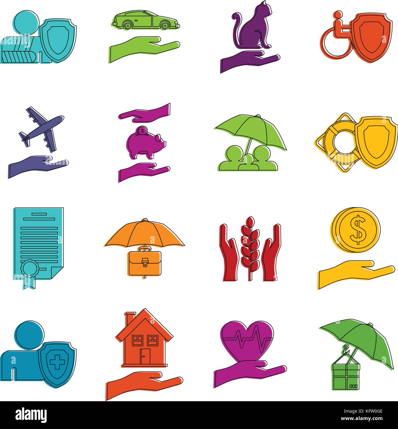 Insurance icons doodle set Stock Vector Image & Art - Alamy