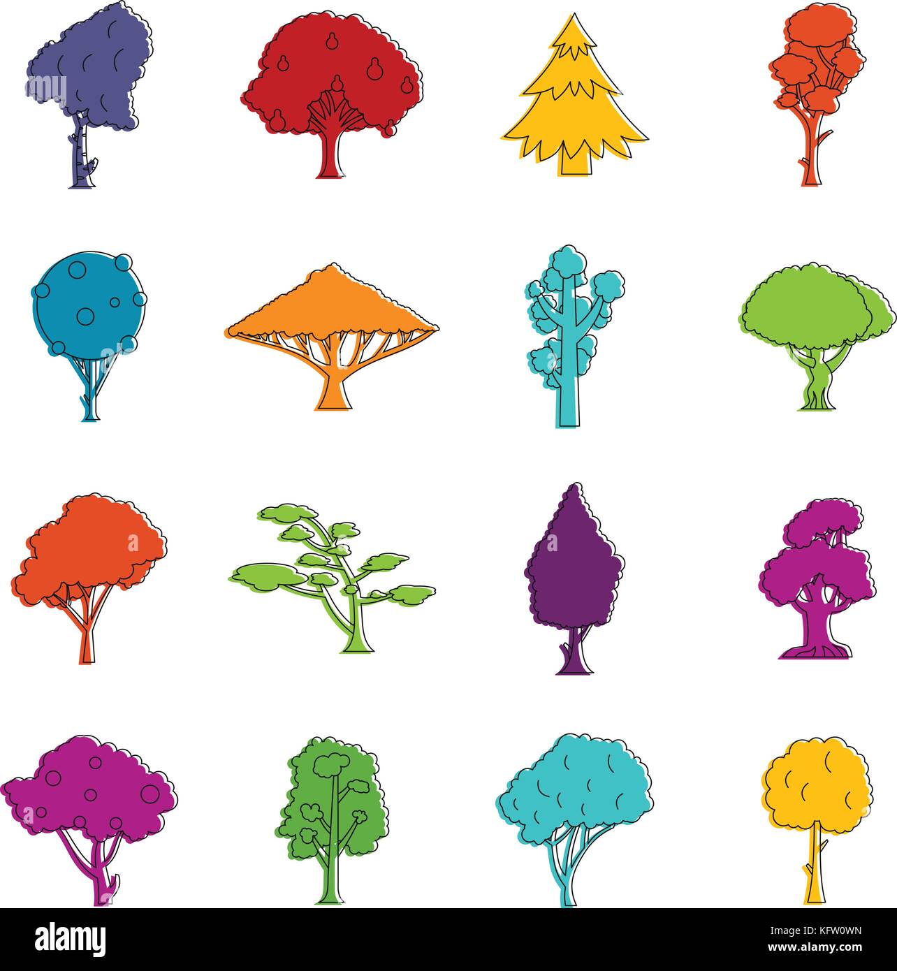 Trees icons doodle set Stock Vector Image & Art - Alamy