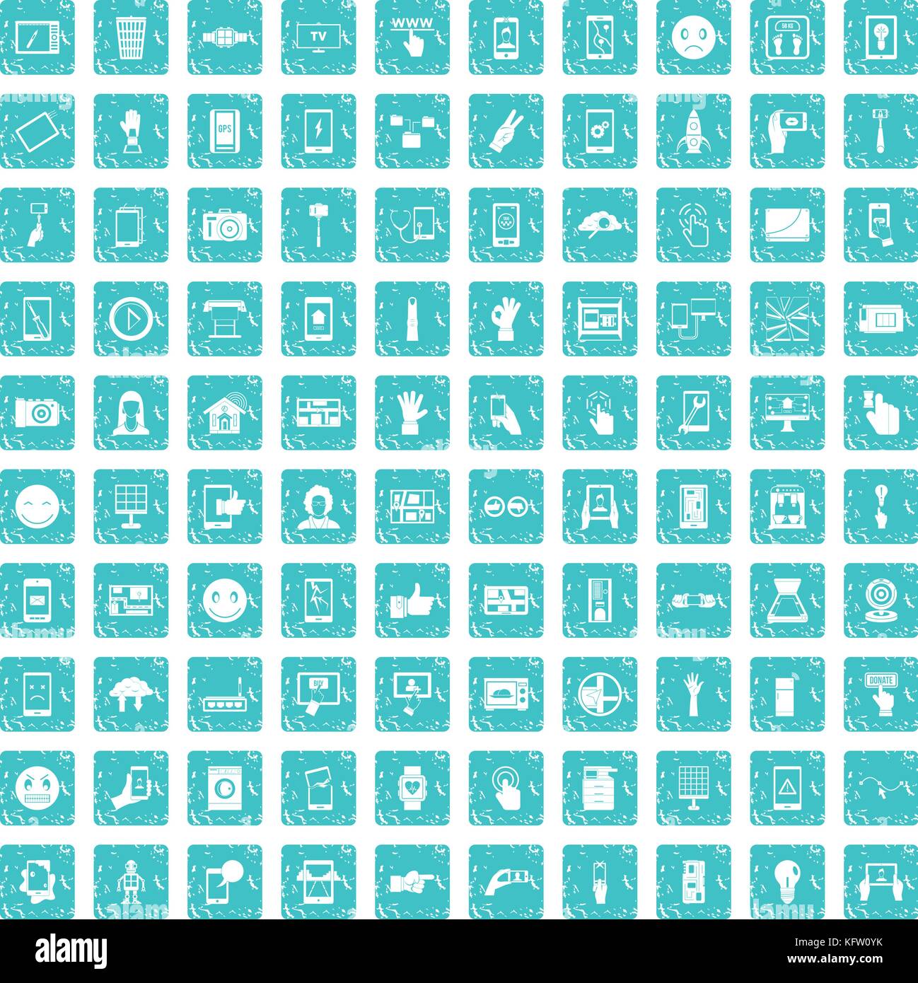 100 touch screen icons set grunge blue Stock Vector Image & Art - Alamy