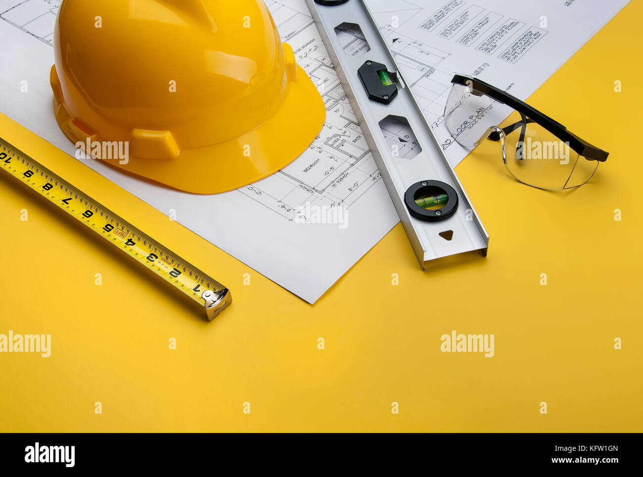 Various tools for a pre-build job site Stock Photo - Alamy
