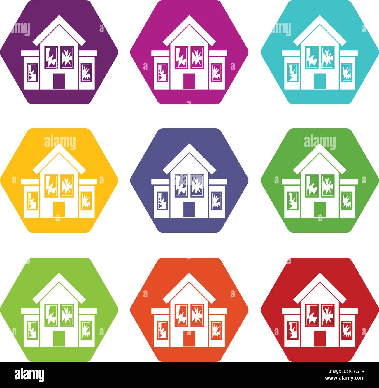 House with broken windows icon set color hexahedron Stock Vector Image ...