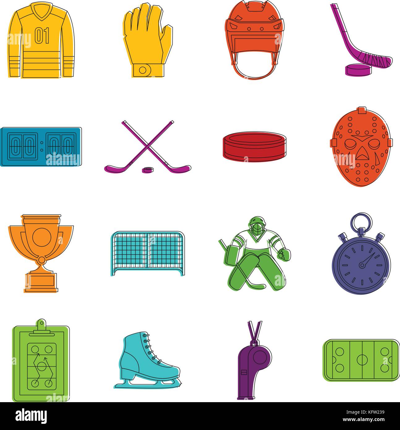 Hockey icons doodle set Stock Vector Image & Art - Alamy