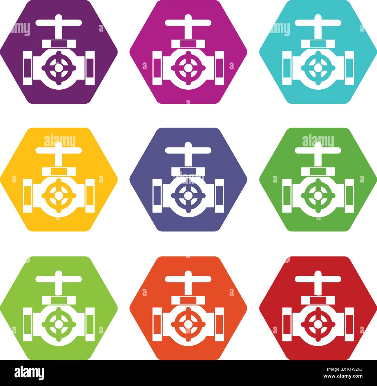 Pipe with a valves icon set color hexahedron Stock Vector Image & Art ...
