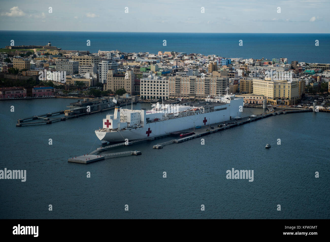The USNS Comfort, a Naval Hospital ship, is docked in San Juan, Puerto ...