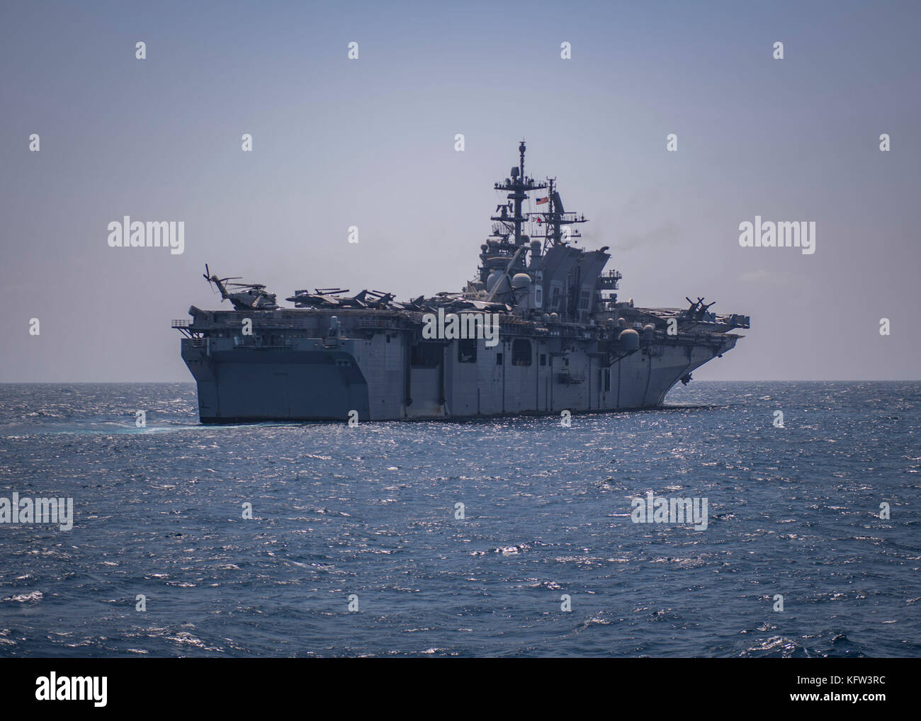 The amphibious assault ship USS America (LHA 6) underway in the Gulf of ...
