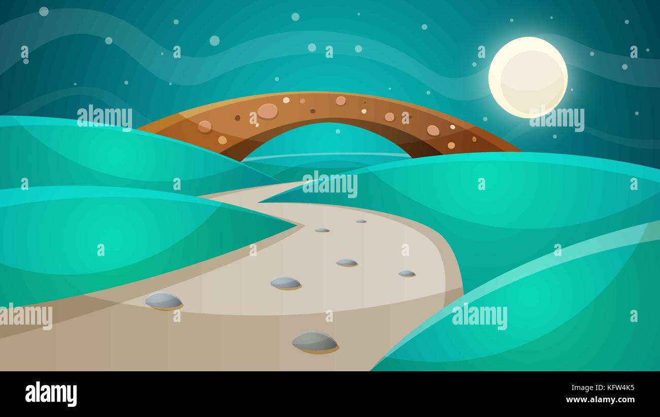 Night bridge - cartoon illustration Stock Vector Image & Art - Alamy