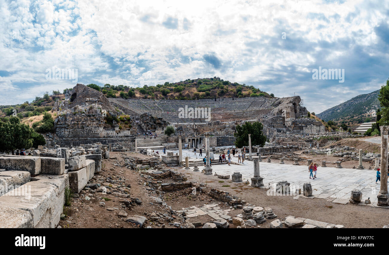 High Resolution panoramic view of Ephesus historical ancient city, in ...