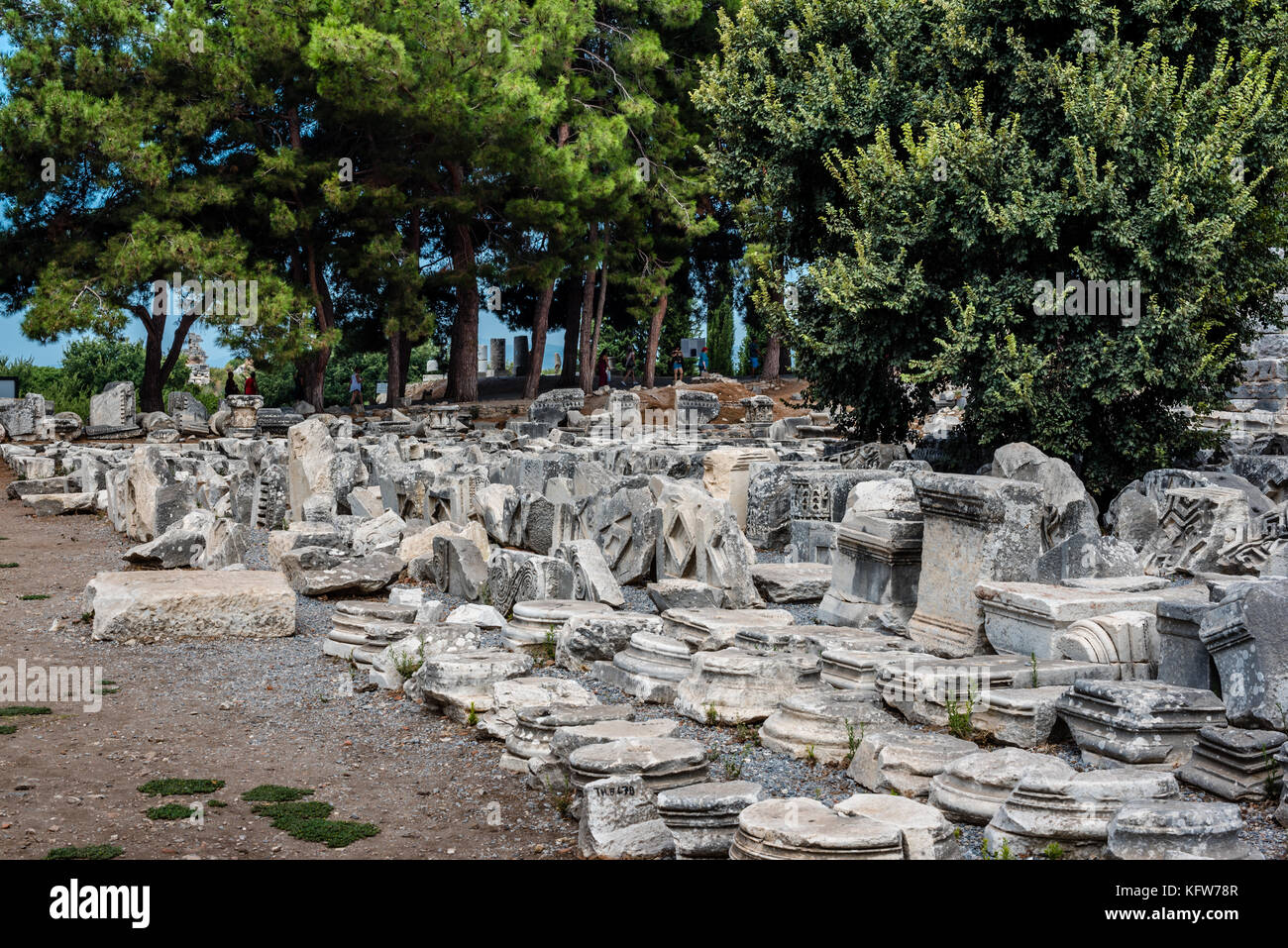 General view of marble Ruins in Ephesus historical ancient city, in ...