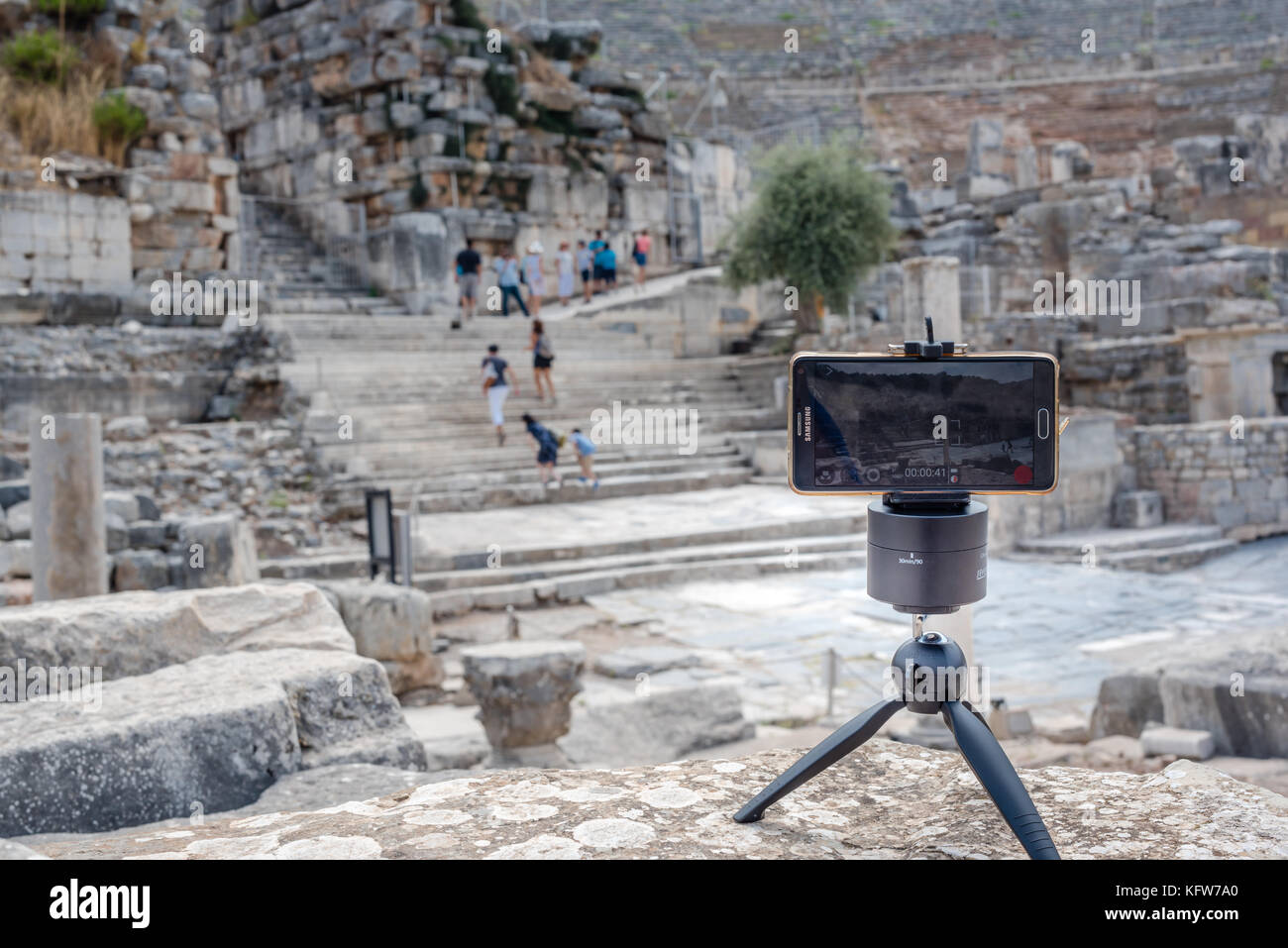Cell,mobile phone takes photo of ancient ruins at Ephesus historical ...