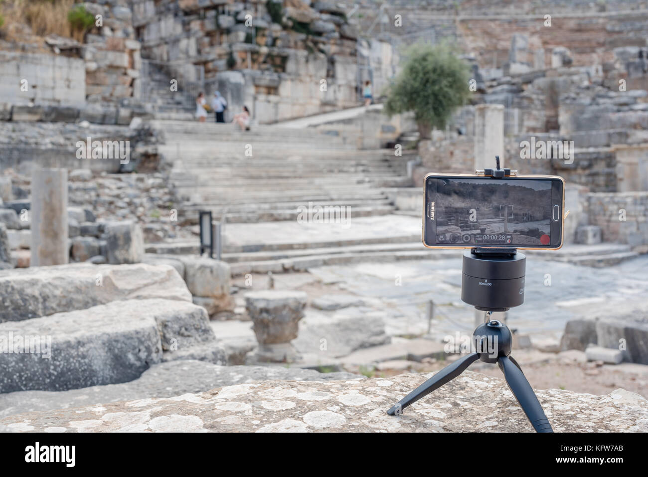 Cell,mobile phone takes photo of ancient ruins at Ephesus historical ...