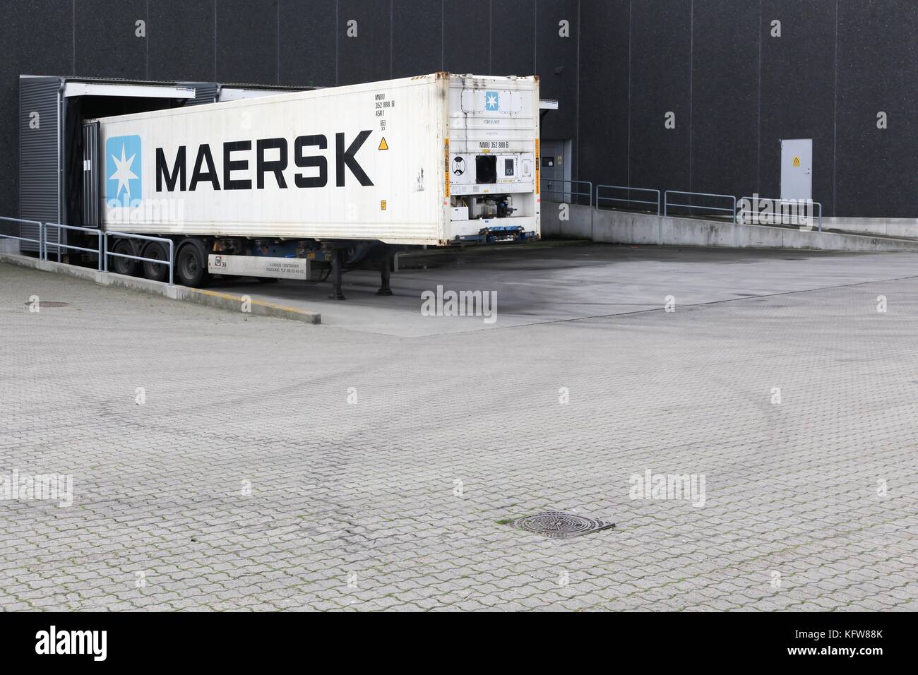 Aarhus, Denmark - October 28, 2017: Maersk truck at a logistic ...