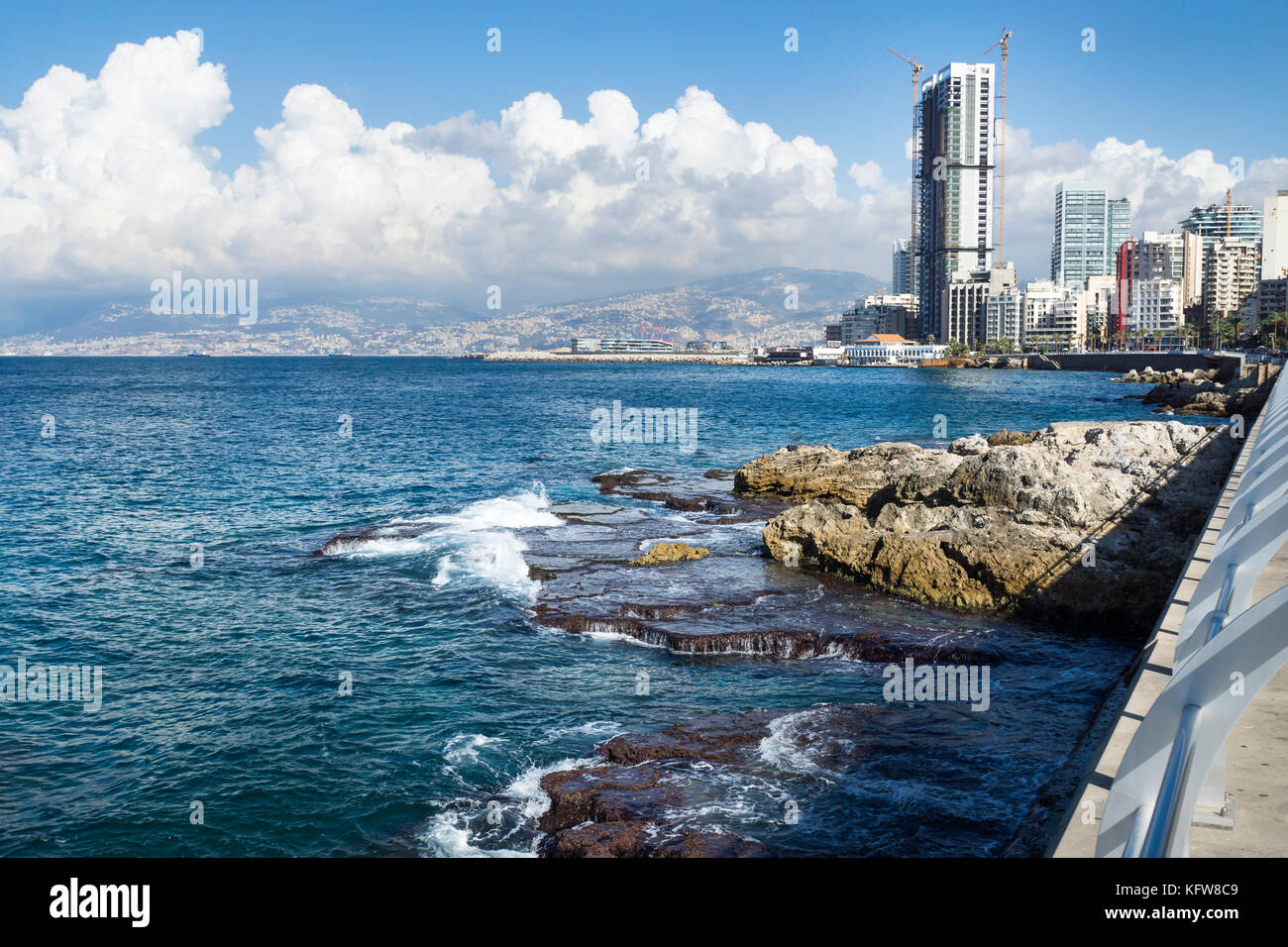 Seacoast with natural pool in Beirut with cityview on a sunny day ...
