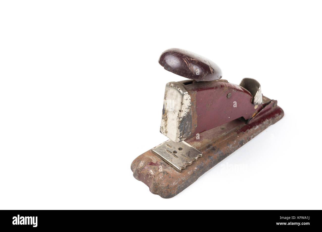 Old vintage retro metal stapler with staples isolated on white ...