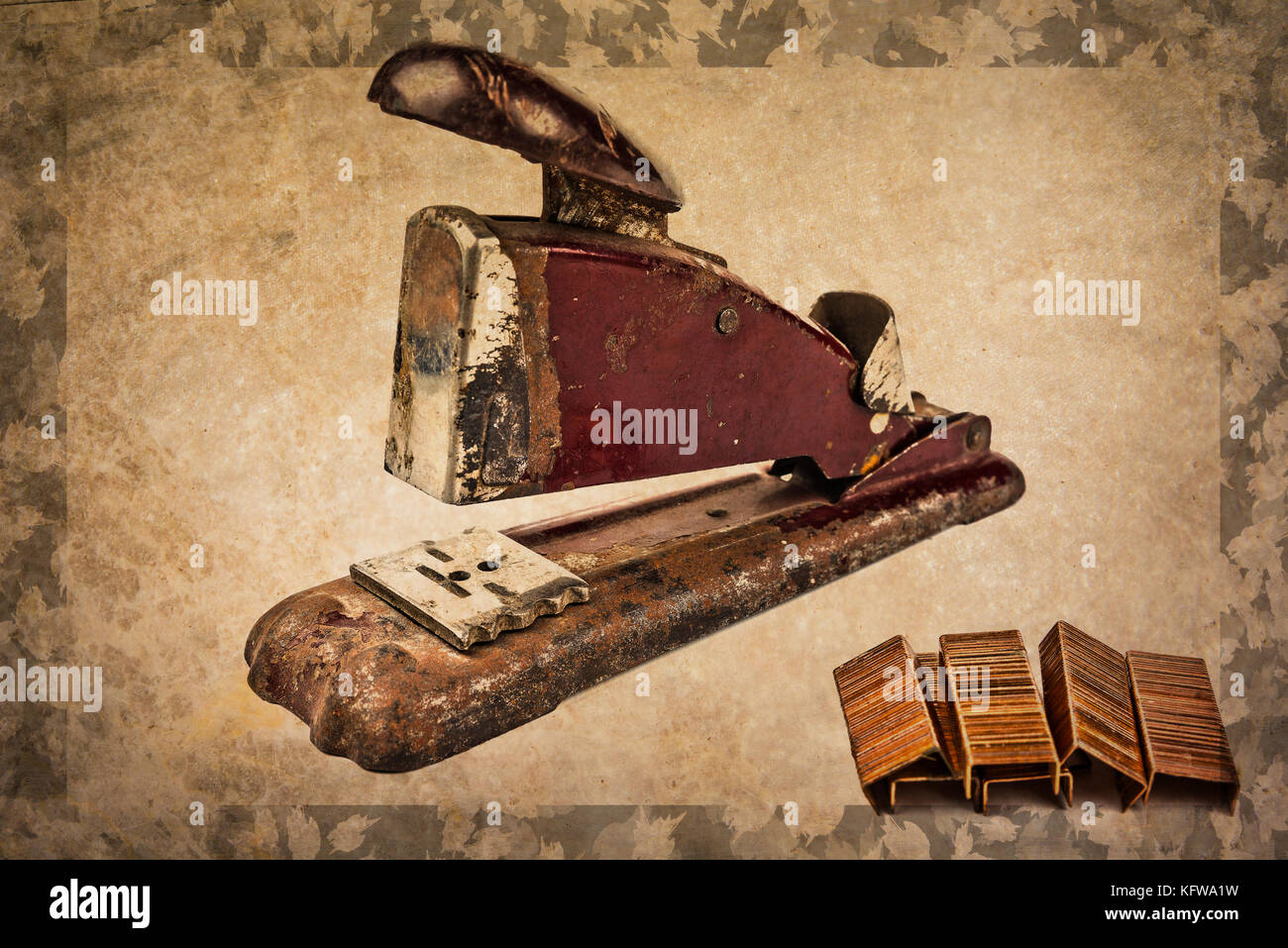 Old vintage retro metal stapler with staples isolated on white ...