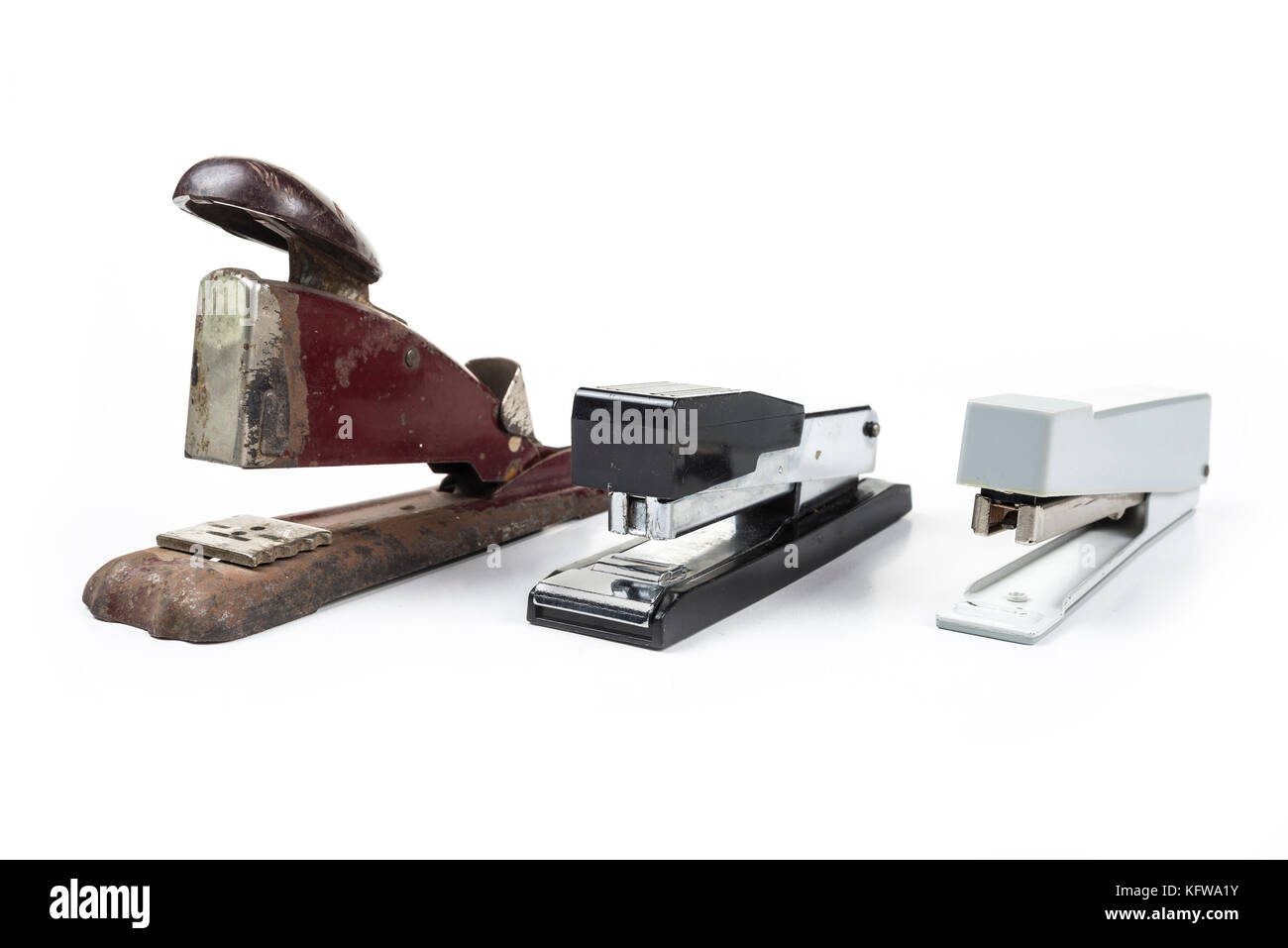 Old vintage retro metal stapler with staples isolated on white ...