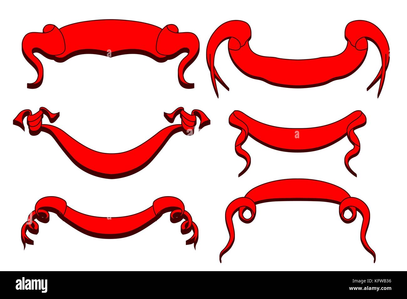 Red Waving decorative ribbon banners set isolated vector illustration ...