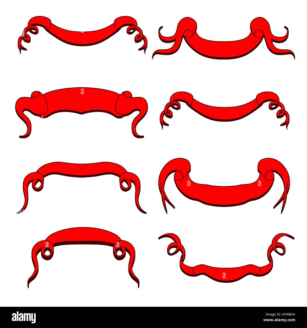 Red Waving decorative ribbon banners set isolated vector illustration ...