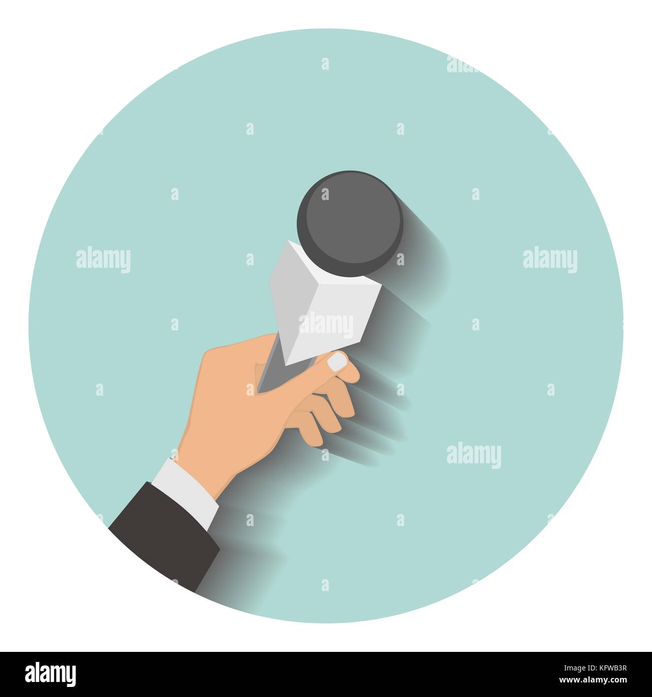 Hand holding a microphone, press conference, vector illustration of a ...