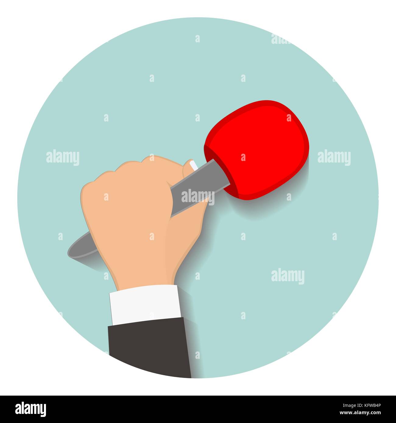 Hand holding a microphone, press conference, vector illustration of a ...