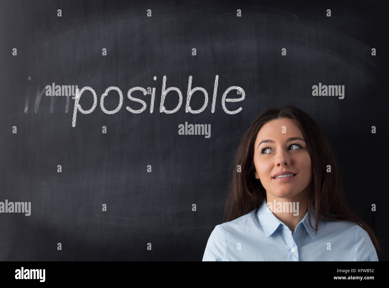 Business woman looking left side and thinking turning the word ...