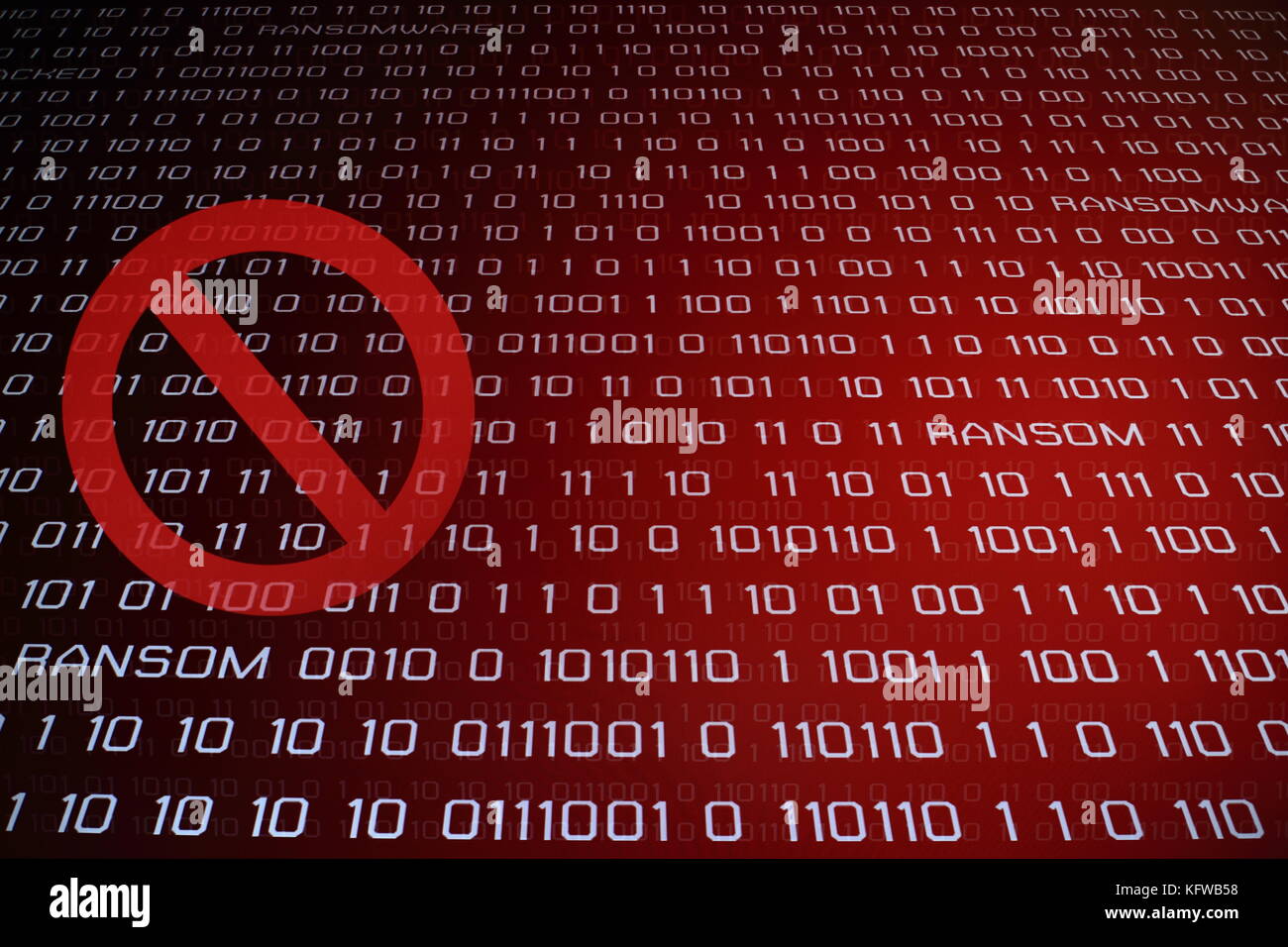 Red binary computer code ransom screen background with stop symbol sign Stock Photo - Alamy
