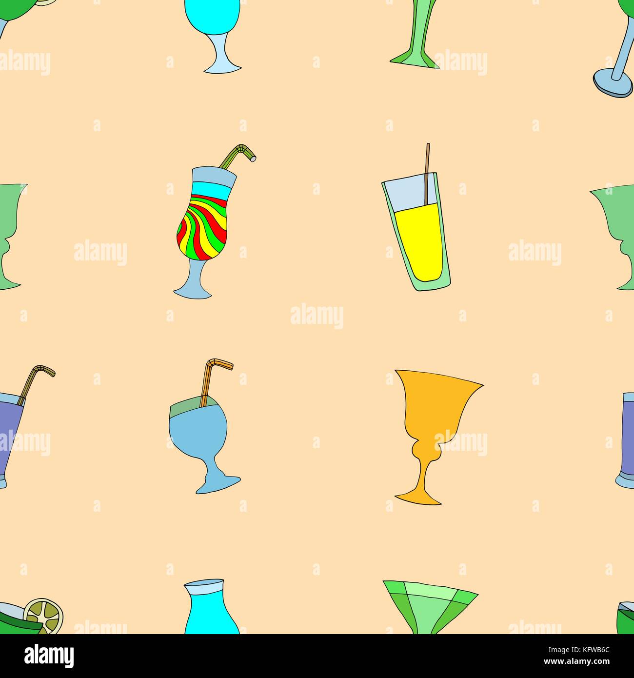 Seamless pattern of hand drawn cocktails on a white background Stock ...