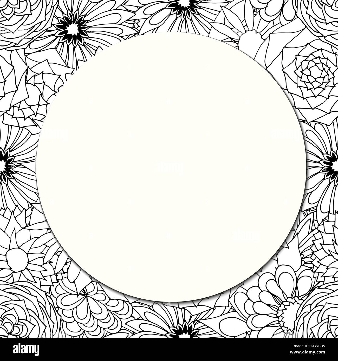 Round paper card on the background of beautiful flowers. Vector ...