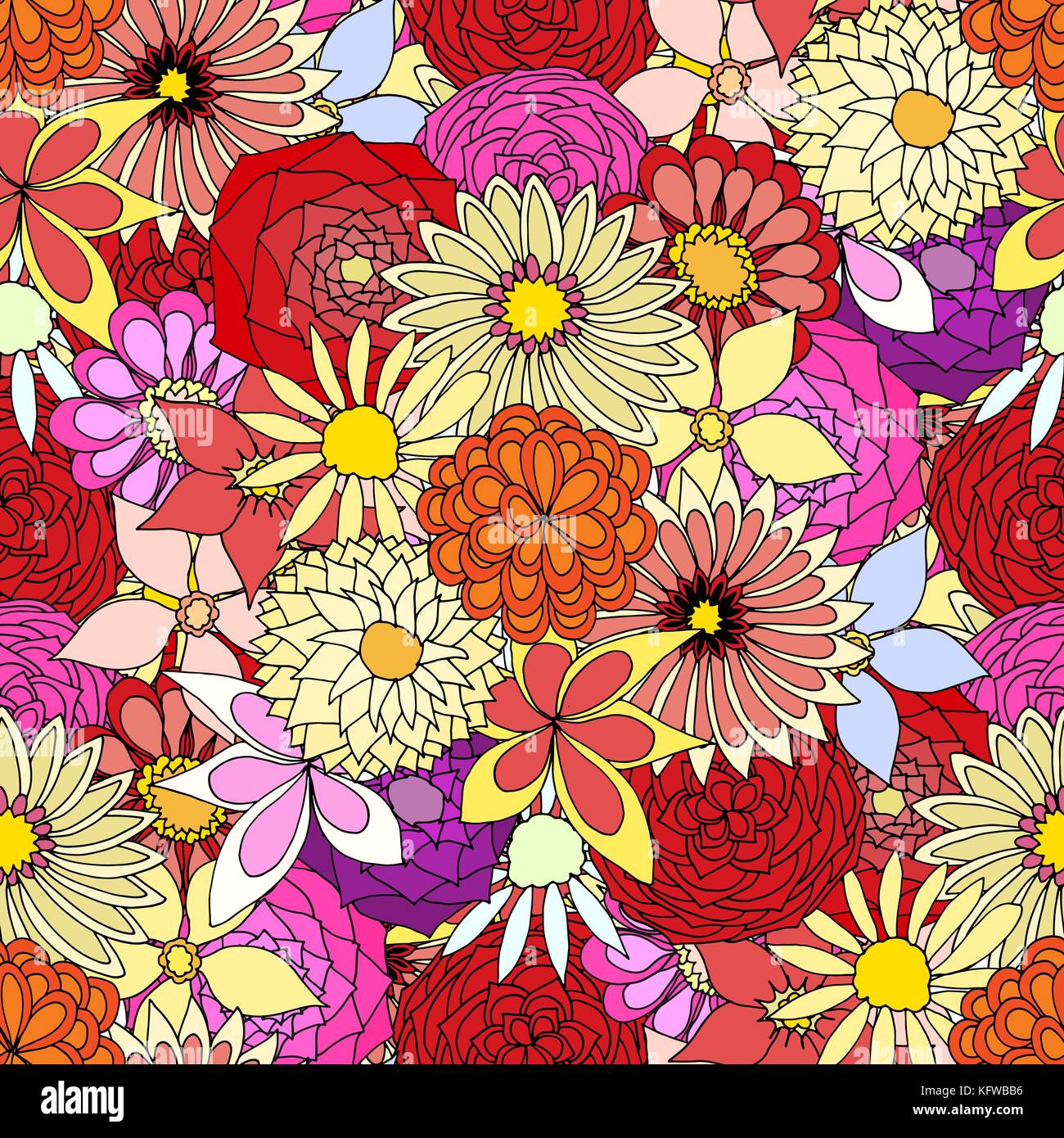 Beautiful summer ornate from many flowers, seamless pattern. Vector ...