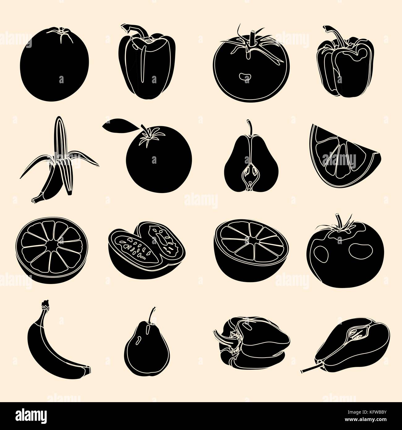 Set vector silhouettes of fruits and vegetables Stock Vector Image ...