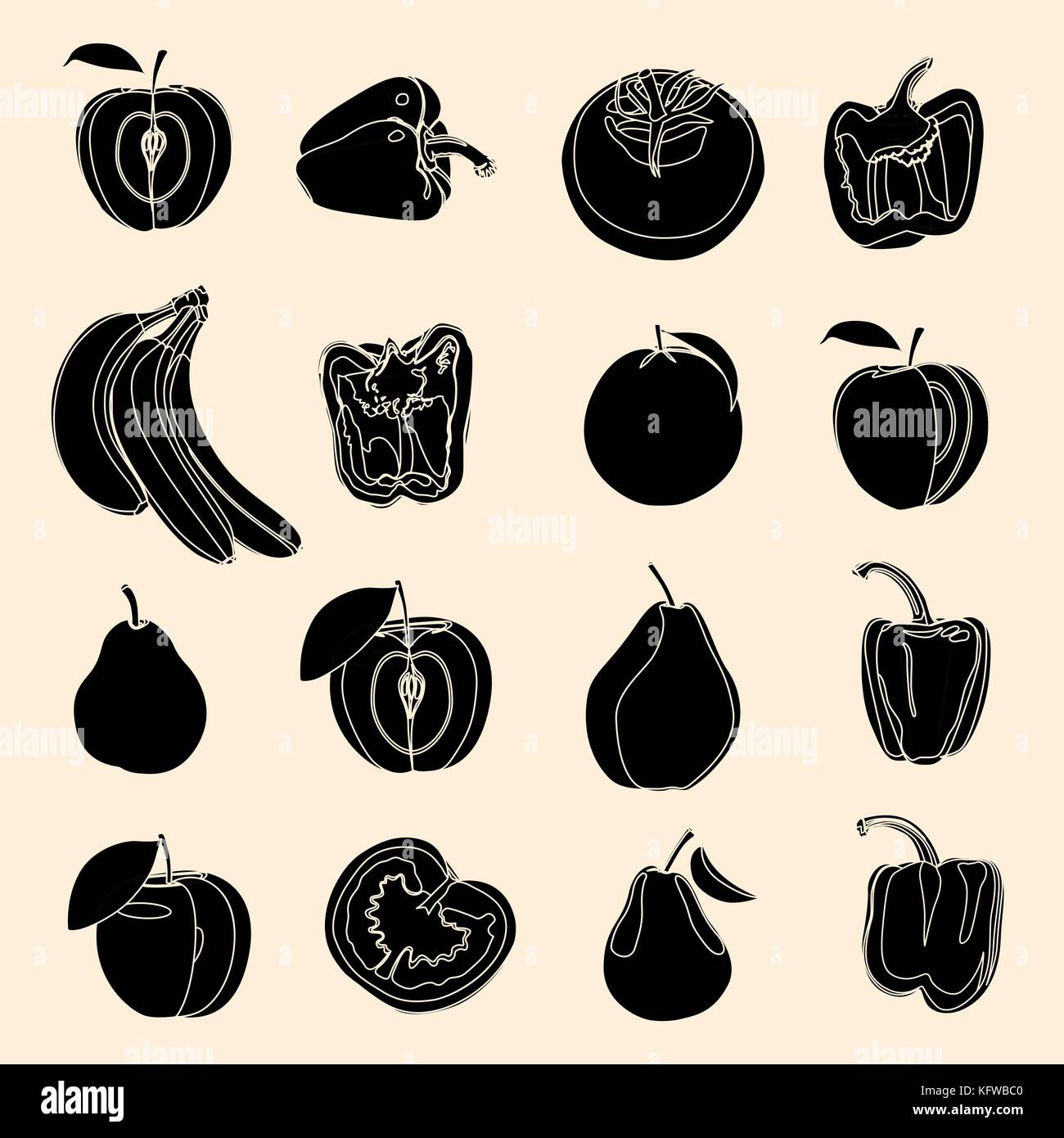 Set vector silhouettes of fruits and vegetables Stock Vector Image ...