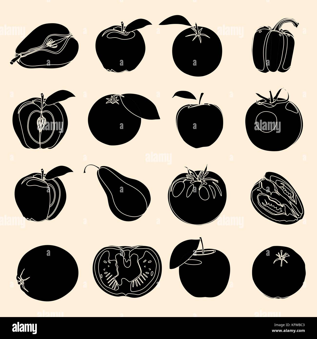 Set vector silhouettes of fruits and vegetables Stock Vector Image ...