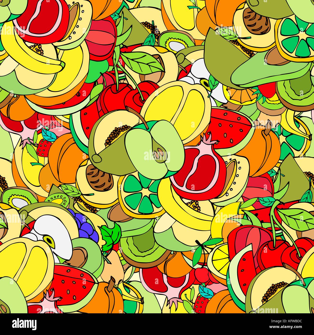 Vector Seamless Pattern of Sketch Fruits. illustration Stock Vector ...