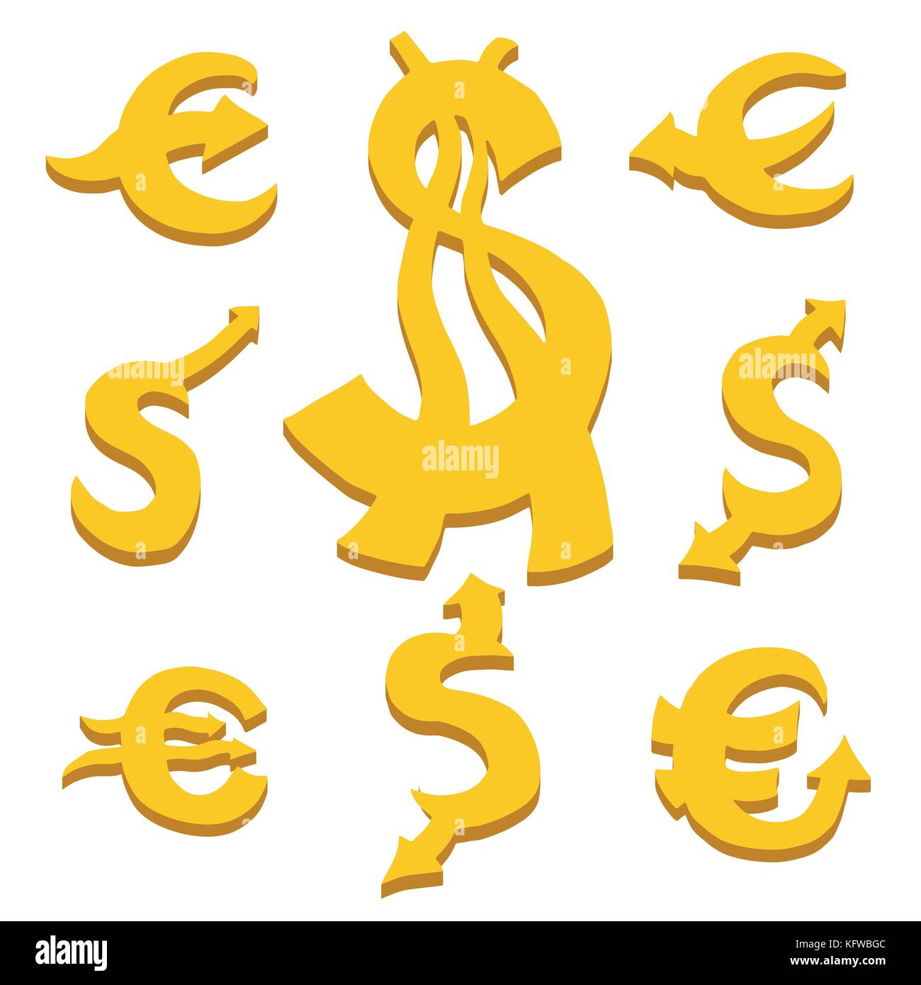 Set sketch of sign Dollar and Euro with arrows. Vector illustration ...