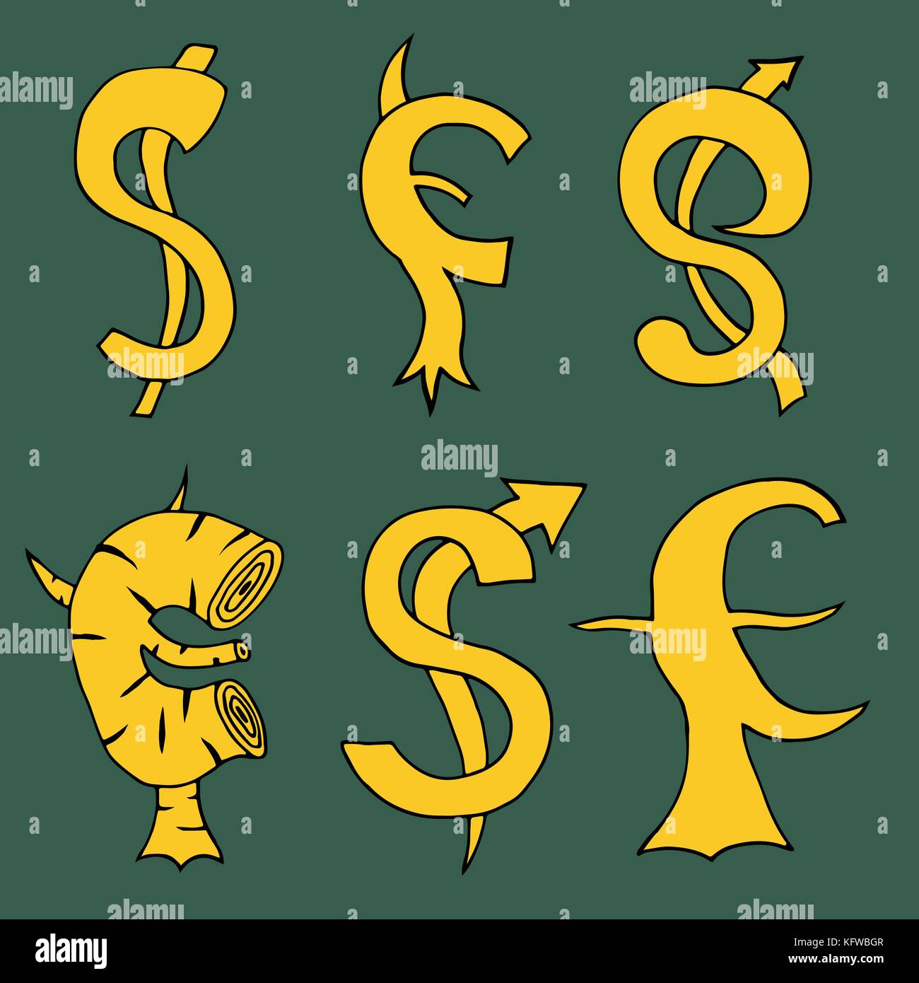 Set sketch of sign Dollar and Euro with arrows. Vector illustration ...