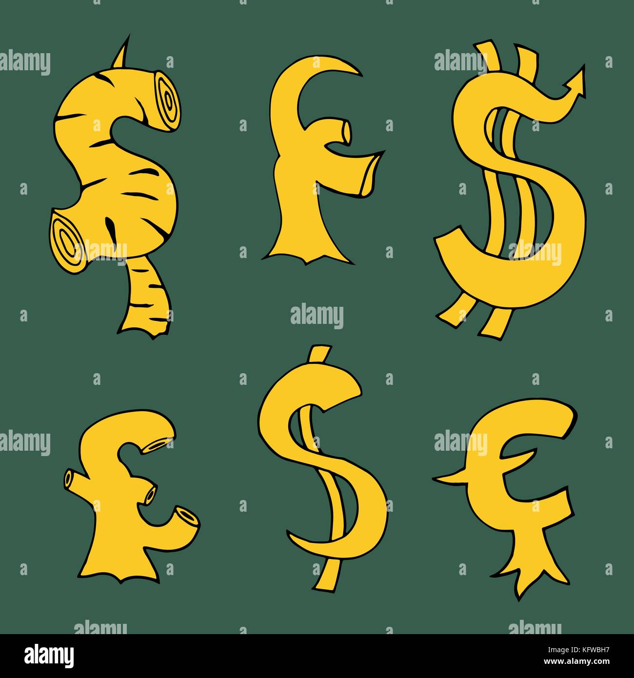 Set sketch of sign Dollar and Euro with arrows. Vector illustration ...