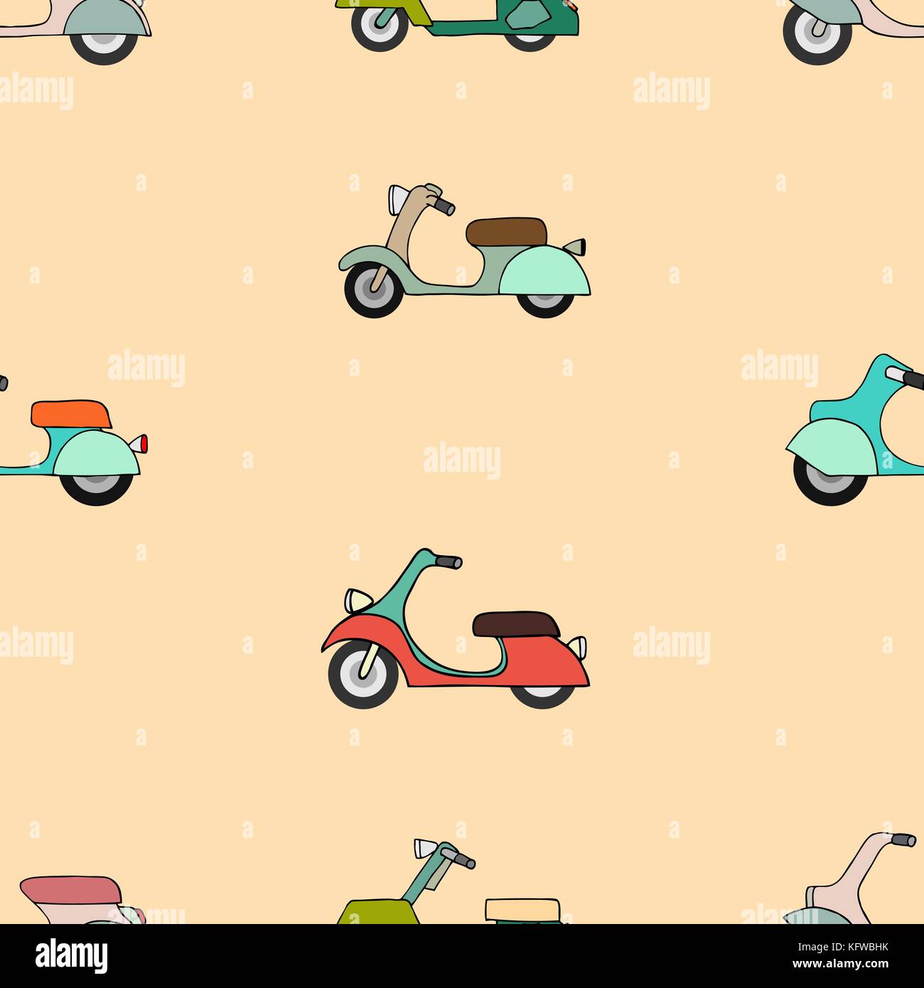 Seamless texture with color scooters. Vector illustration Stock Vector ...